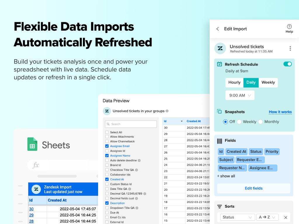Google Sheets Connector by Coefficient App Integration with Zendesk Support
